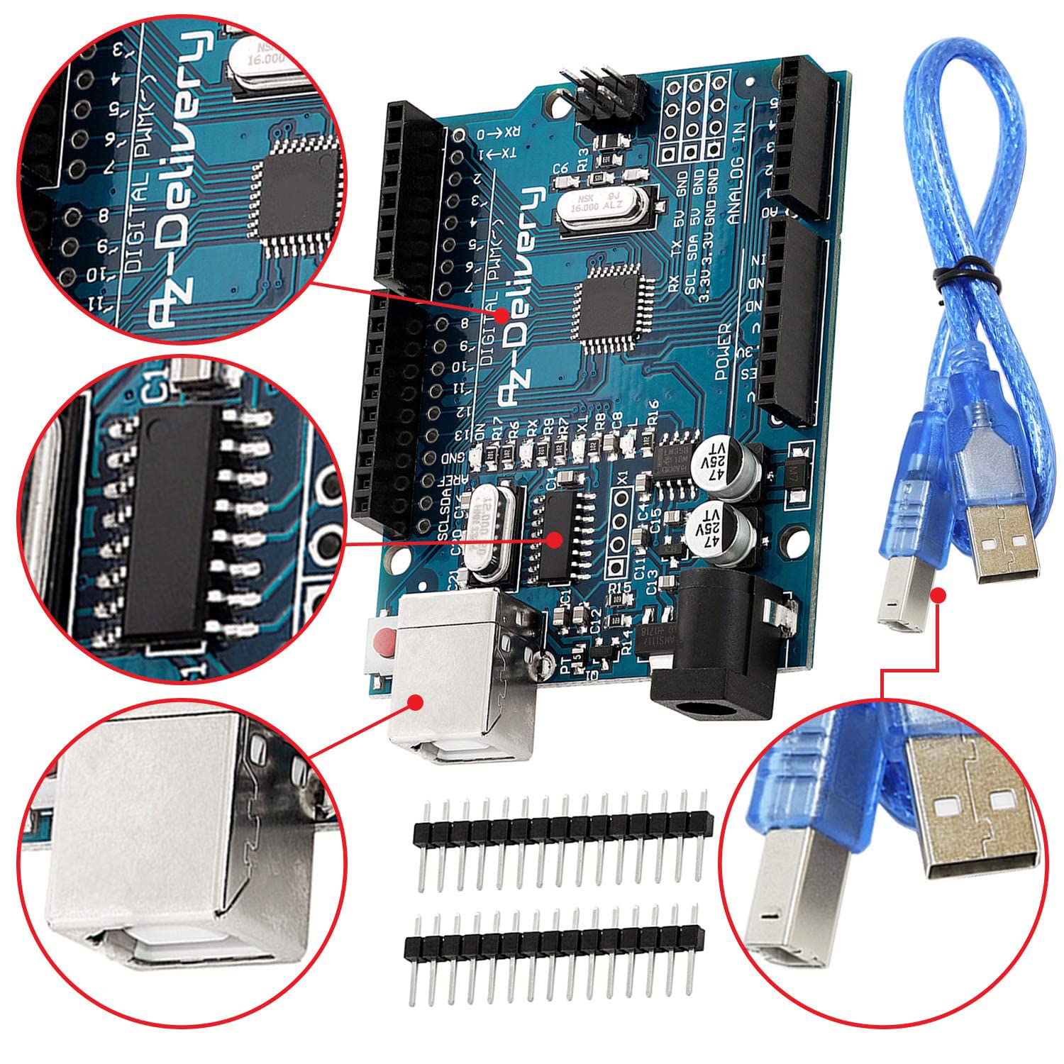 ARDUINO UNO R4 - Set de 5 cartes microcontrôleur AZ-ATmega328 ...