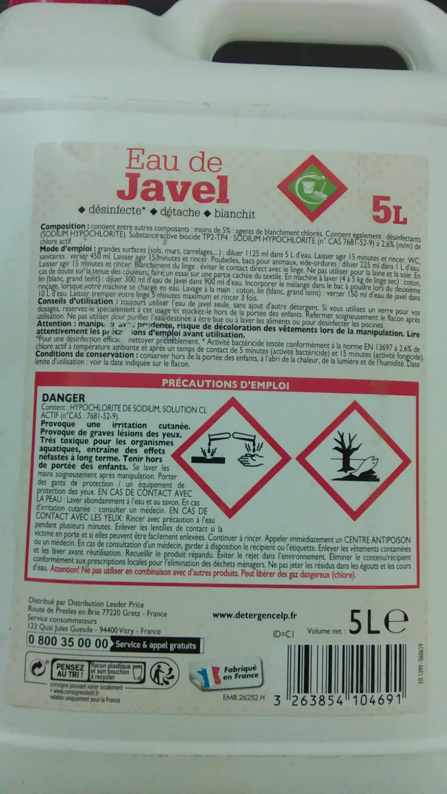 Eau de javel PG 2.6% - 5 Litres - OUAGADOUGOU.ONLINE